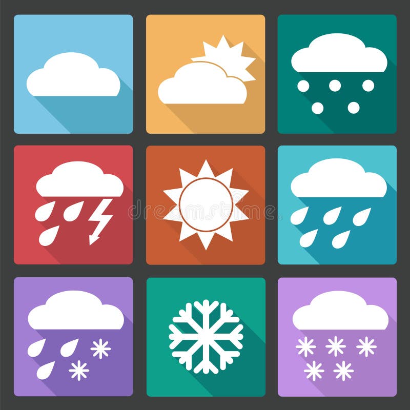 Colored Square Icons Set of Weather Forecast Stock Vector ...
