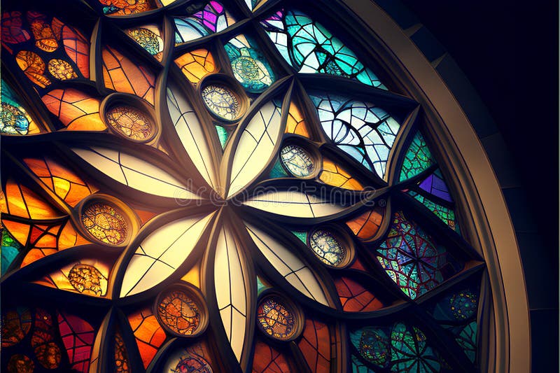 Colored Stained Glass Window in the Church. Computer Generated Graphics ...