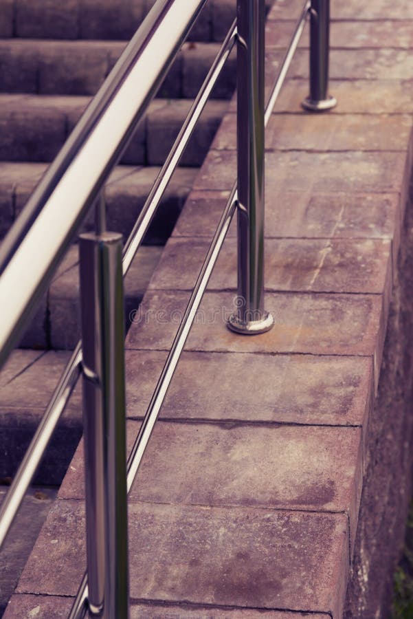Ladder of Tile with Metal Handrail Stock Image - Image of office, close ...