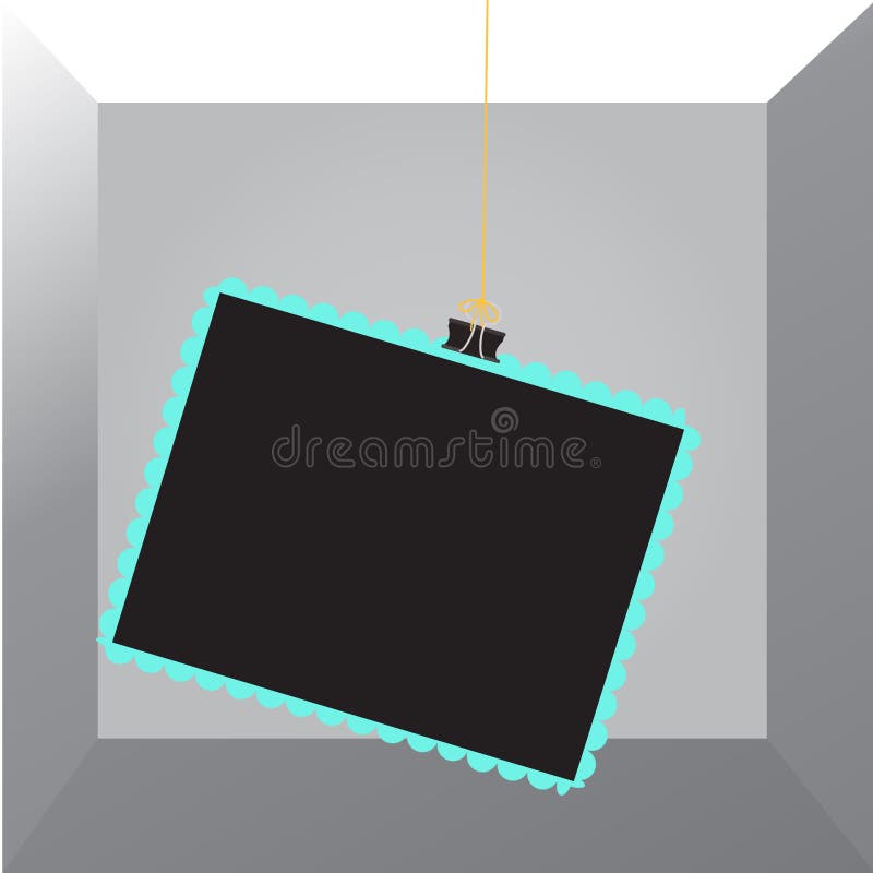 Colored Stamp Stuck by Binder Clip and String. Empty Square Frame with ...