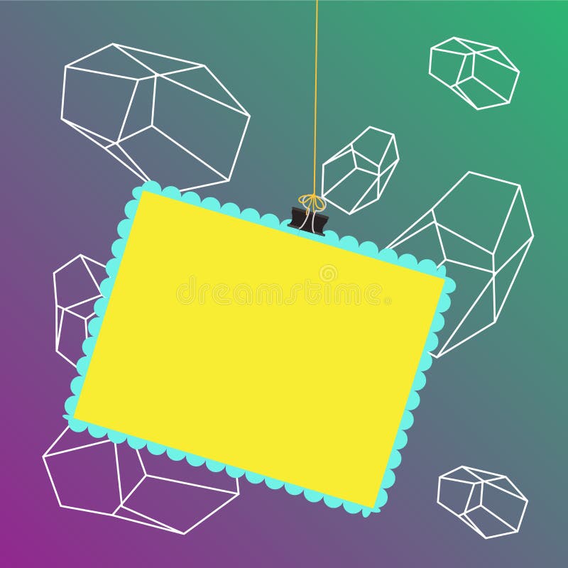 Colored Stamp Stuck by Binder Clip and String. Empty Square Frame with ...
