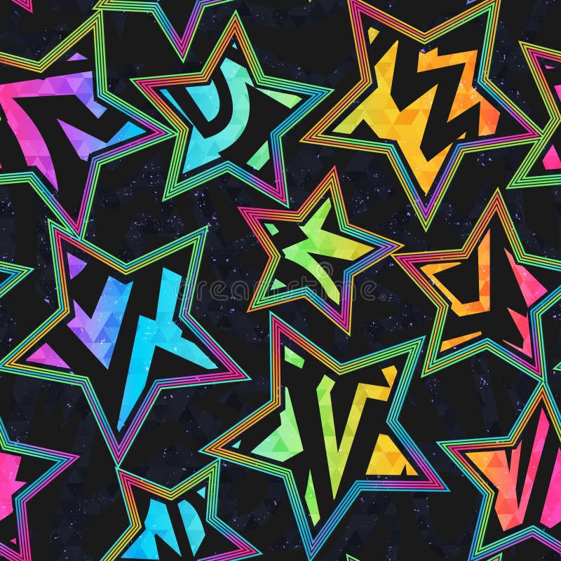 Colored Star Geometric Seamless Pattern with Grunge Effect Stock Vector ...