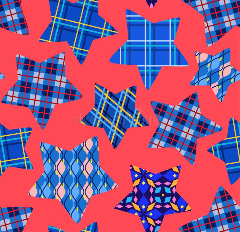 Blue Checkered Stars, Seamless Pattern, Blue, Vector Stock Vector ...