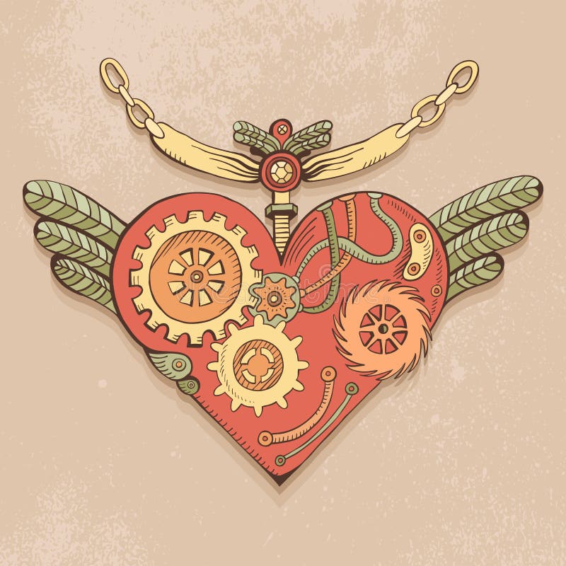 Colored steampunk heart stock vector. Illustration of cyberpunk - 40868449