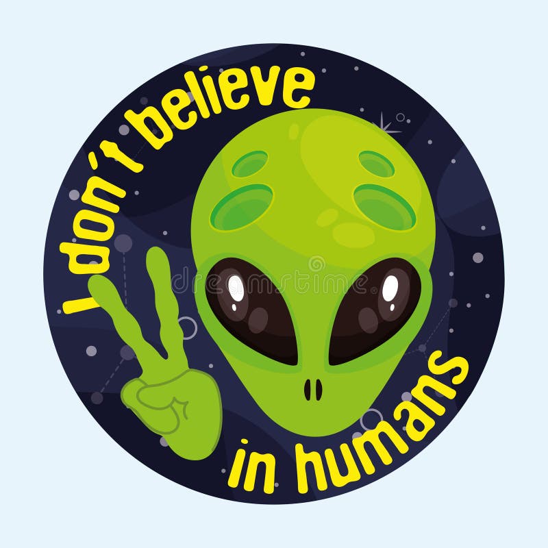 Colored Sticker with Alien Doing a Peace Gesture Vector Stock Vector ...