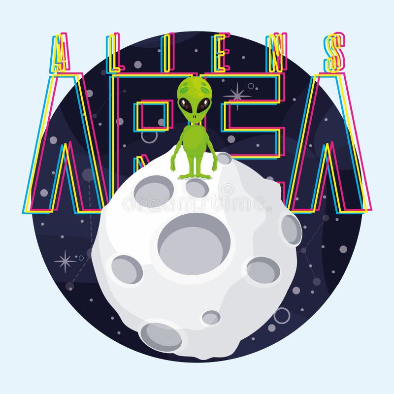 Colored Sticker with Alien on a Moon Vector Stock Vector - Illustration ...
