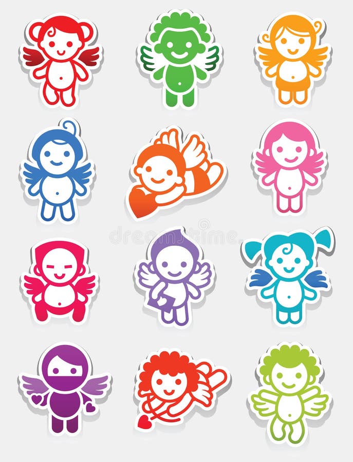 Colored stickers angels stock vector. Illustration of character - 28273382