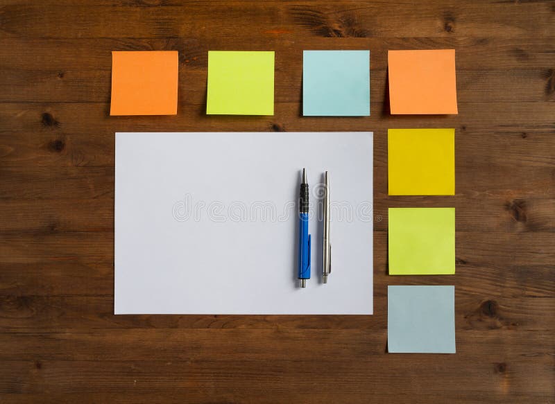 Colored Stickers, Sheet of Paper and Two Pens Stock Photo - Image of ...