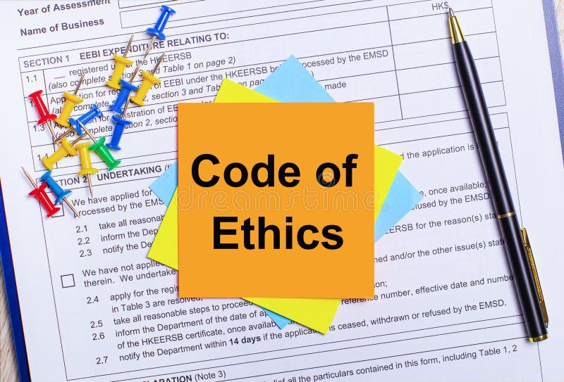 Colored Stickers with the Text CODE of ETHICS, Colorful Paper Fasteners ...