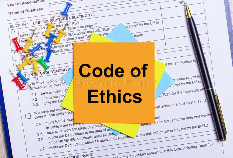 Colored Stickers with the Text CODE of ETHICS, Colorful Paper Fasteners ...