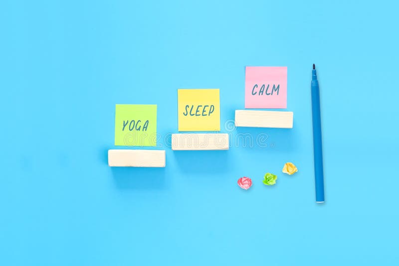 Colored Sticky Notes with Handwritten Words Yoga, Sleep, Calm Stock ...