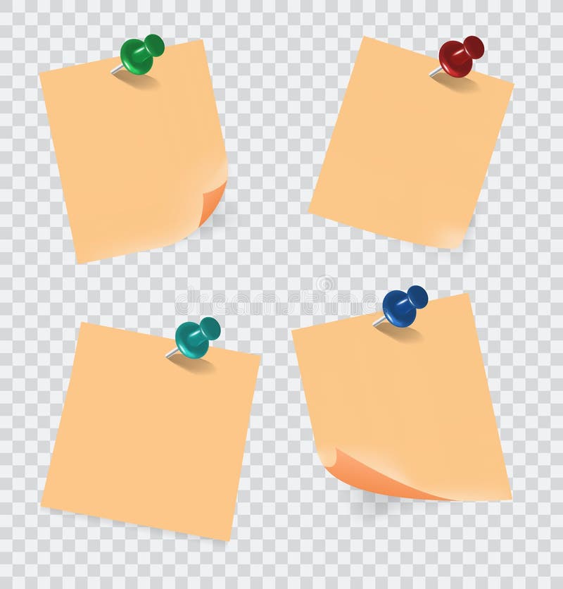 Colored Sticky Notes Paper with Push Pin on Transparent Background ...