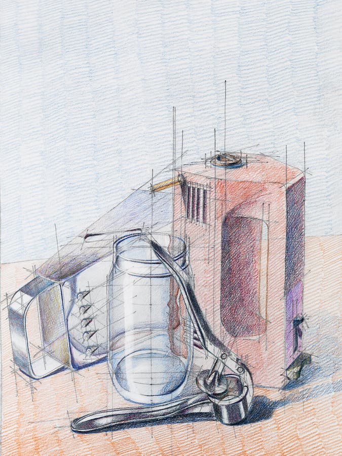 Colored Still Life Study on Object Composition Stock Illustration ...