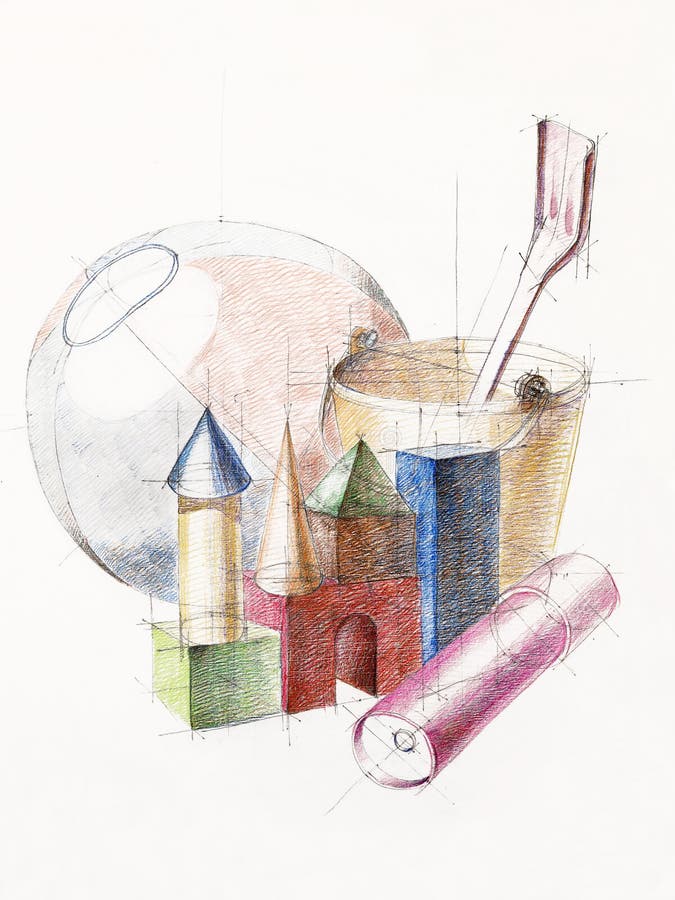 Colored Still Life Study on Object Composition Stock Illustration ...