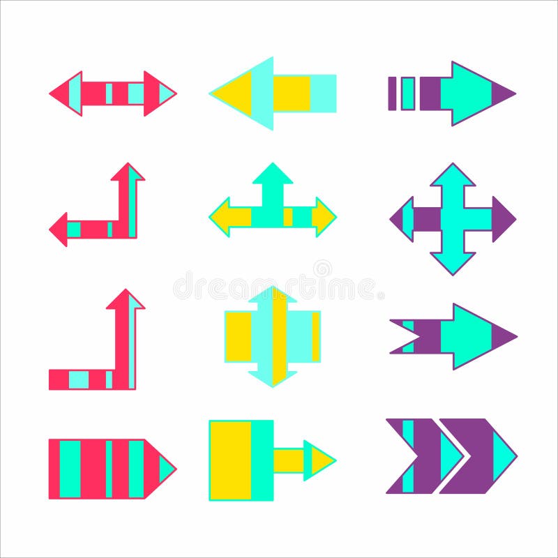 Colored Striped Creative Vector Arrows Indicating Directions Stock ...
