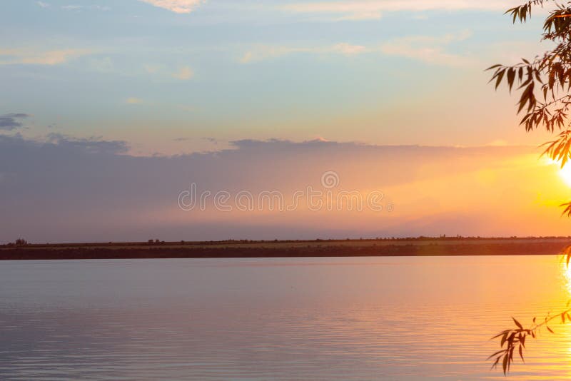 Colored Sunset Over the River, with Sky Reflection Stock Image - Image ...