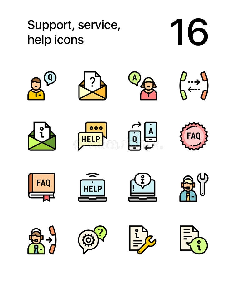 Colored Support, Service, Help Simple Line Icons for Web and Mobile ...