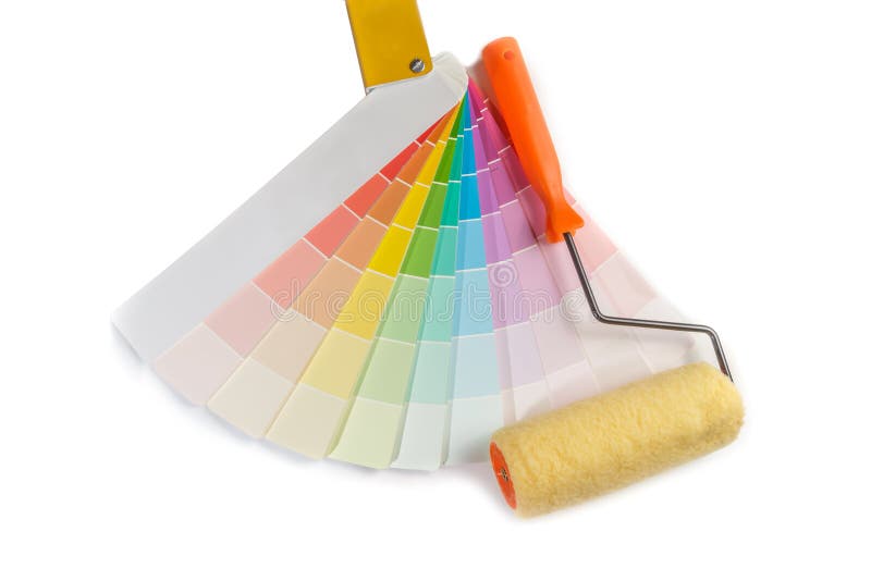 Colored Swatches for Choose Paint Sample and Paint Roller on the White ...