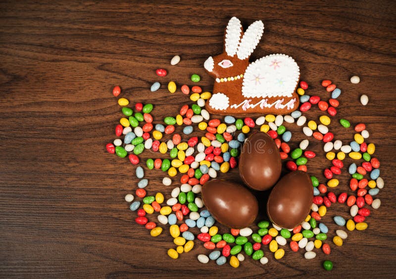 Colored Sweets, Gingerbread Figure Hare, Chocolate Eggs. Stock Photo ...