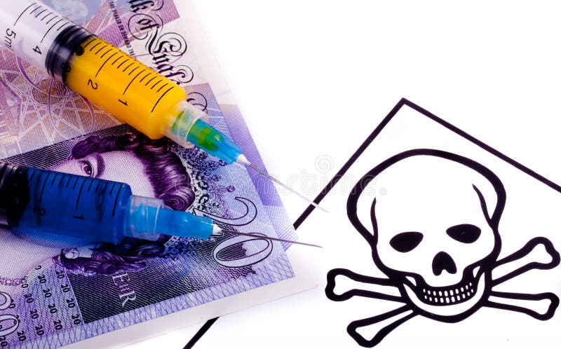 Colored Syringes on Money stock image. Image of cocaine - 13809673