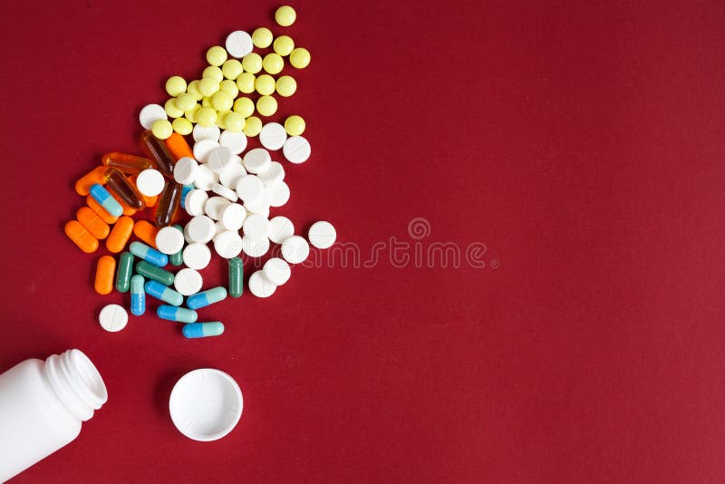 Colored Tablets in Plastic Container Top View Stock Image - Image of ...