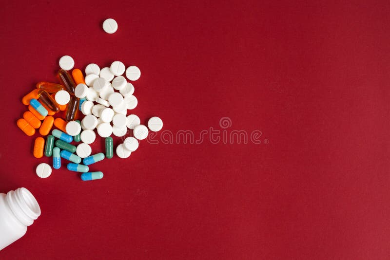 Colored Tablets in Plastic Container Top View Stock Image - Image of ...