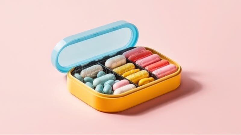 Colored Tablets and Vitamin Capsules in Assorted Pill Boxes. Stock ...
