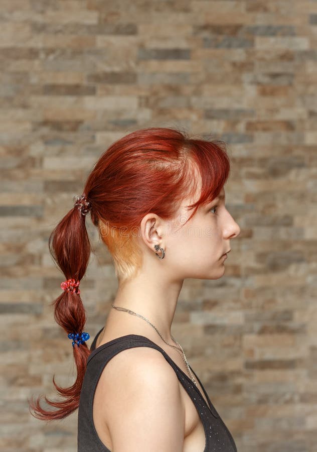 Colored Tail and Hidden Undercut Hair Stock Image - Image of close ...