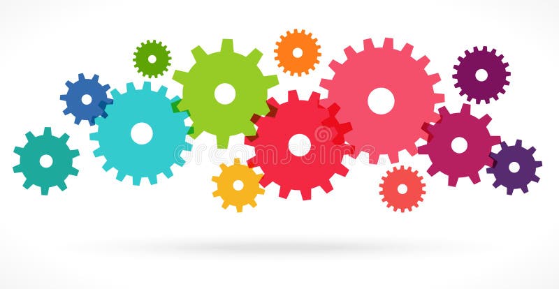 Colored teamwork gears stock vector. Illustration of network - 139102505