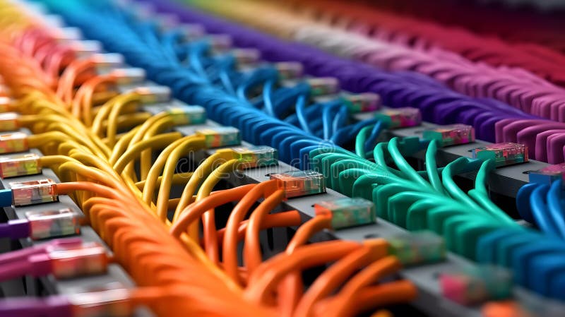 Colored Telecommunication Cables and Wires.Created with Generative AI ...
