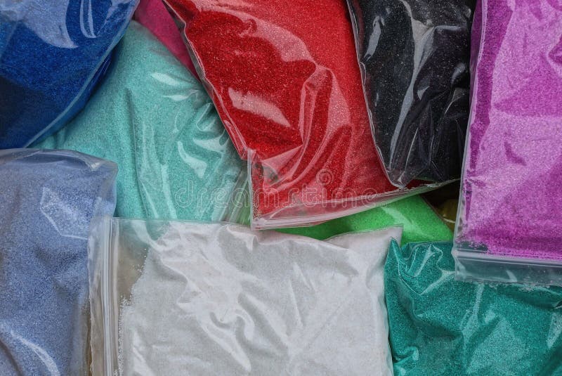 Colored Texture from Transparent Small Plastic Bags with Colored Sand ...
