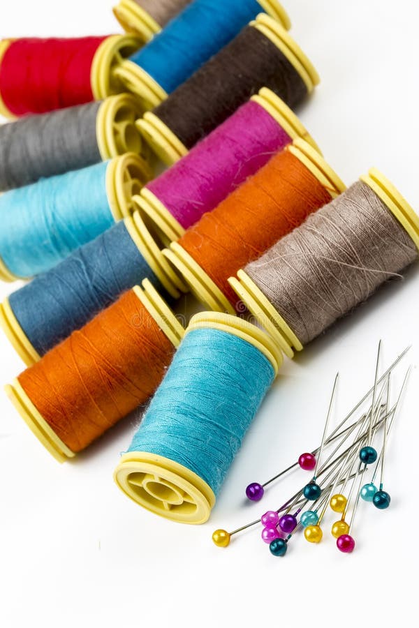 Colored Thread Coils on White Background, Sewing, Place for Text Stock ...