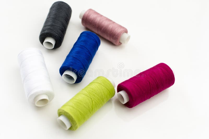 Colored Thread Coils on White Background, Sewing, Place for Text Stock ...