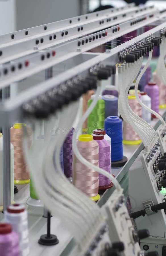 Colored Thread on Cones on Embroidery Machine Top View Stock Photo ...