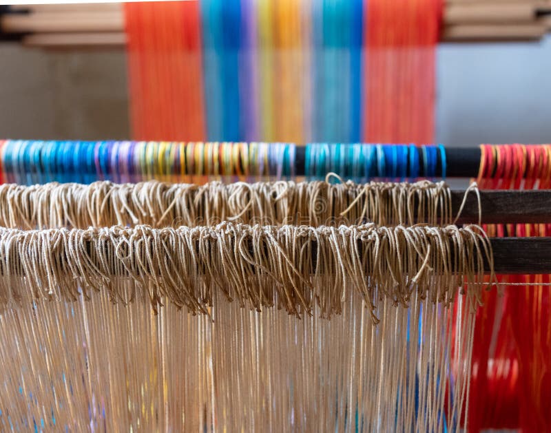 Colored Threads of an Ancient Wooden Loom Stock Photo - Image of ...