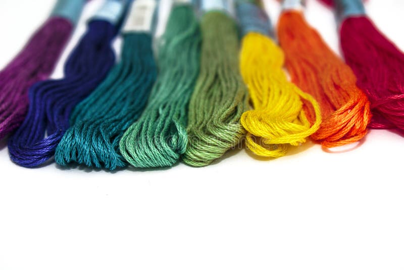 Colored Threads for Embroidery, Seven Colors of the Rainbow Stock Photo ...