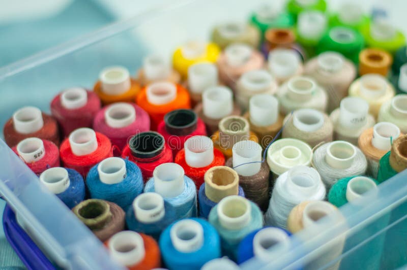 Colored Threads for Sewing in a Transparent Box Close-up. Stock Photo ...