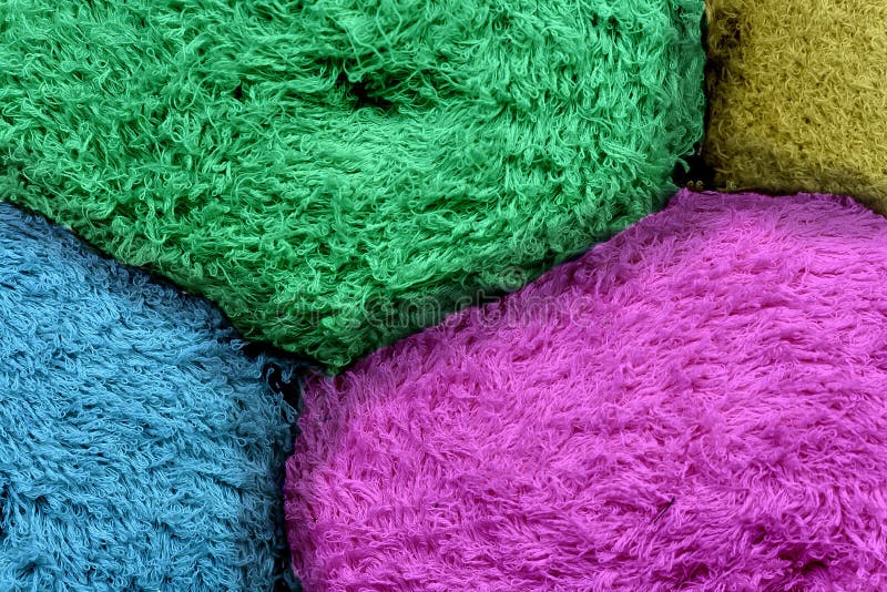 Colored Tkan in Rolls with a Steep Plan. Multi-colored Rag with a Long ...