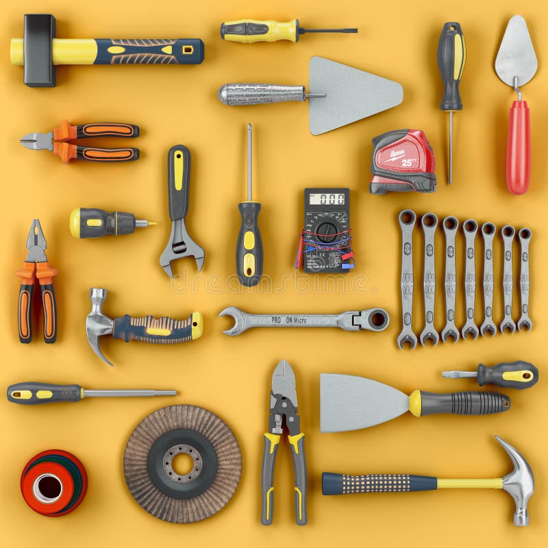 Colored Tools Set Background Concept of Repair Tools Warehouse ...