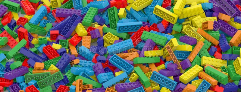 Colored Toy Bricks Background. Rainbow Colors. Random Coloured Plastic ...