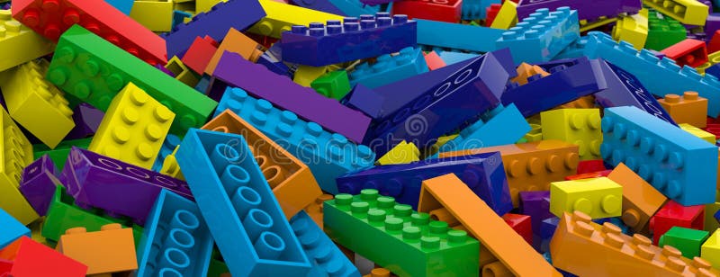 Colored Toy Bricks Background. Rainbow Colors. Random Coloured Plastic ...