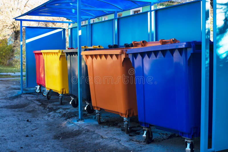 Colored trash bins stock image. Image of group, urban - 62067617