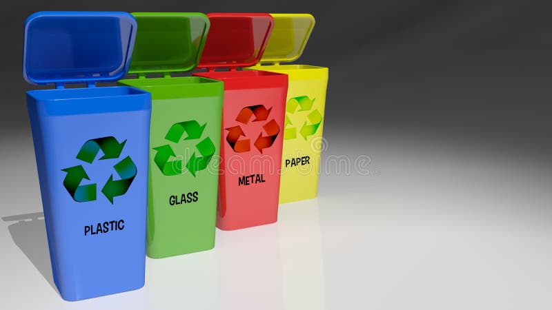 Colored Trash Recycling Cans - 3D Rendering Stock Illustration ...