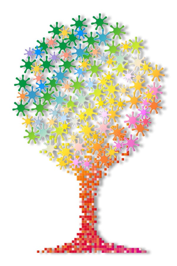 Colored Tree with Leaves in a Star Shape and Circular Canopy Tree Stock ...