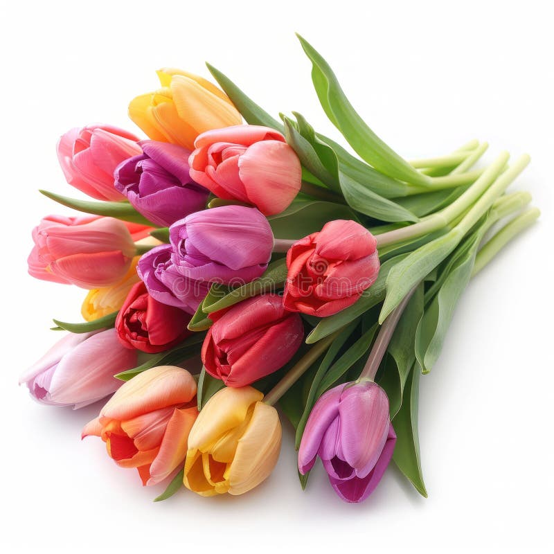 Colored Tulip Flower Bouquet Isolated Stock Image - Image of flora ...