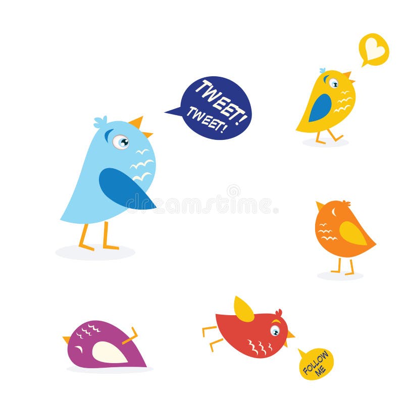 Colored twitter birds set stock vector. Illustration of copyspace ...