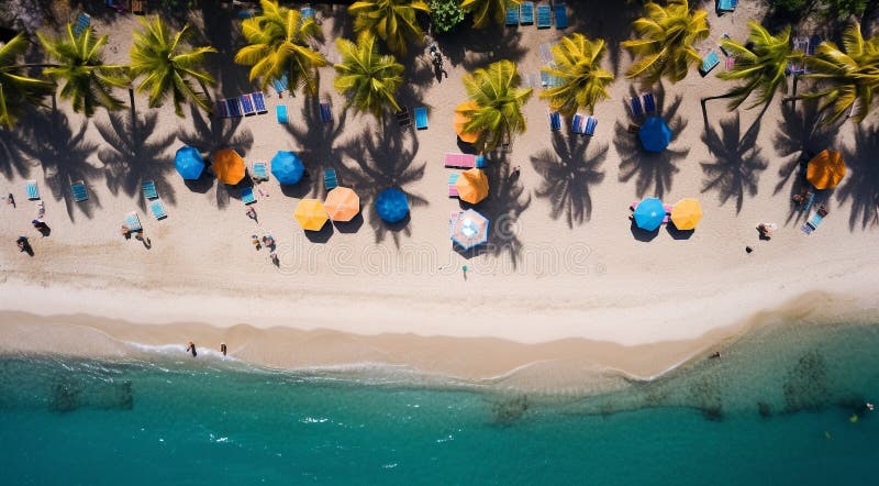 Colored Umbrellas on the Beach, View of the Beach Stock Illustration - Illustration of abstract ...