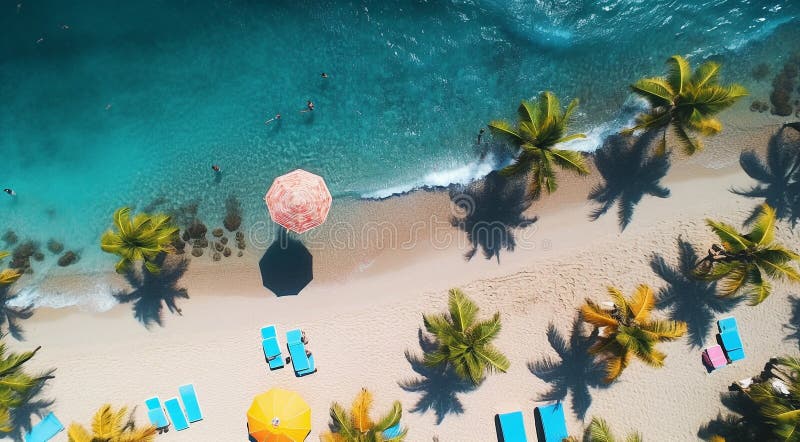 Colored Umbrellas on the Beach, View of the Beach Stock Illustration ...