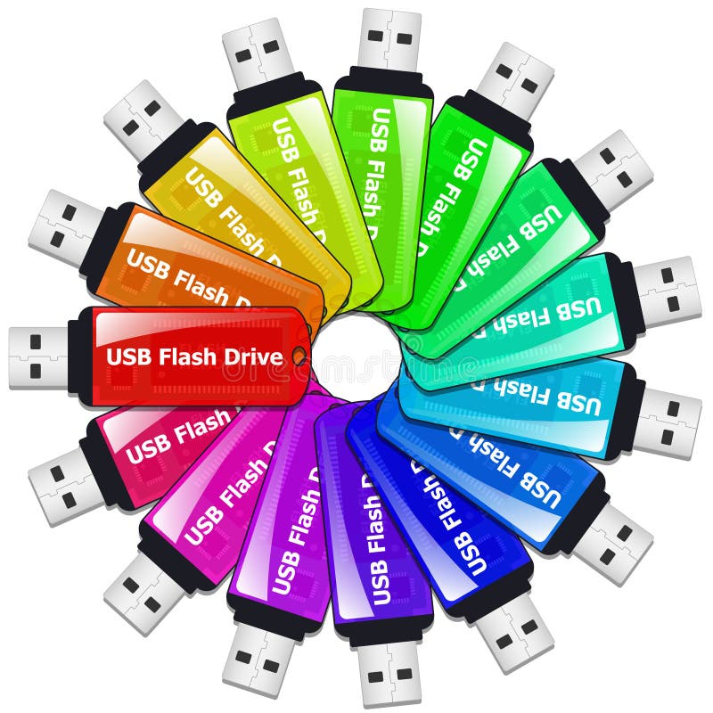 Colored USB flash drives stock vector. Illustration of hardware - 15226917