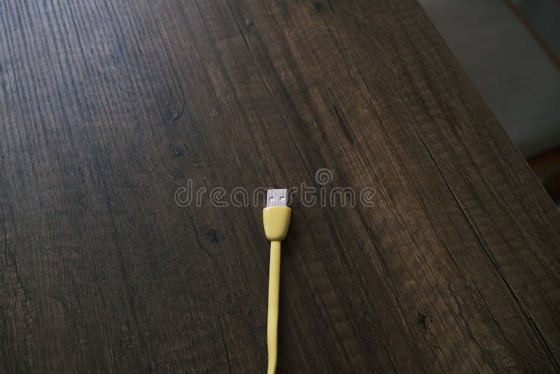 Colored USB Type Cable Staying on Dark Wooden Table. Stock Image ...